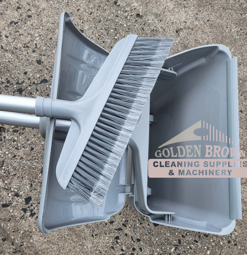 Lobby Dust Pan Grey with Lid & Broom 13" CT | DPC347GY