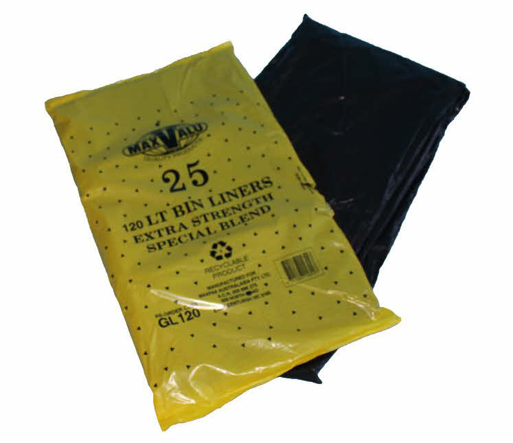 120 Litter Bin Liner Black MaxValu Garbage Bags Premium, 250 Ctn | GL120