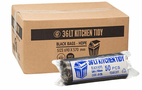 36 Litter AP Black Rolls Kitchen Tidy 10 UM, 1000 Ctn | BK36L